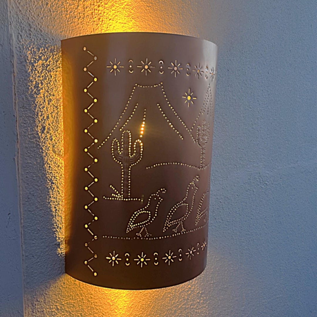 Copper Punched Tin Wall Sconce Desert Quail Cactus Light Fixture ...