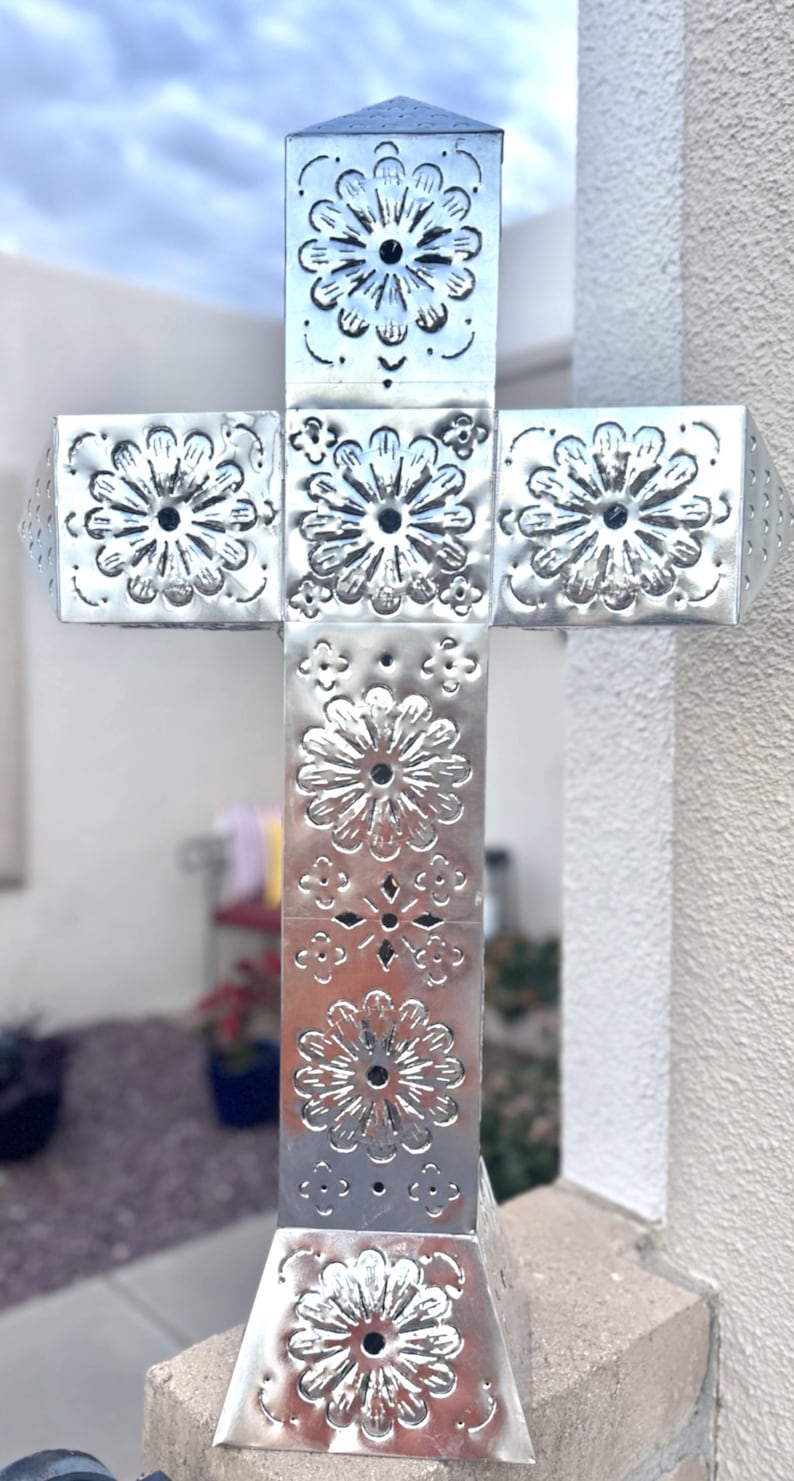 Custom Lighted Punched Tin Cross Mexican Rustic Decor Hacienda Entry ...