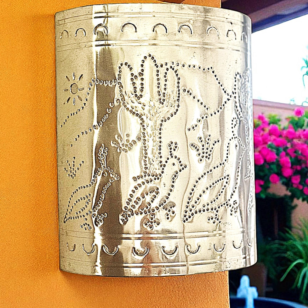 Handcrafted Punched Tin Wall Sconce Desert Quail Cactus Light Fixture