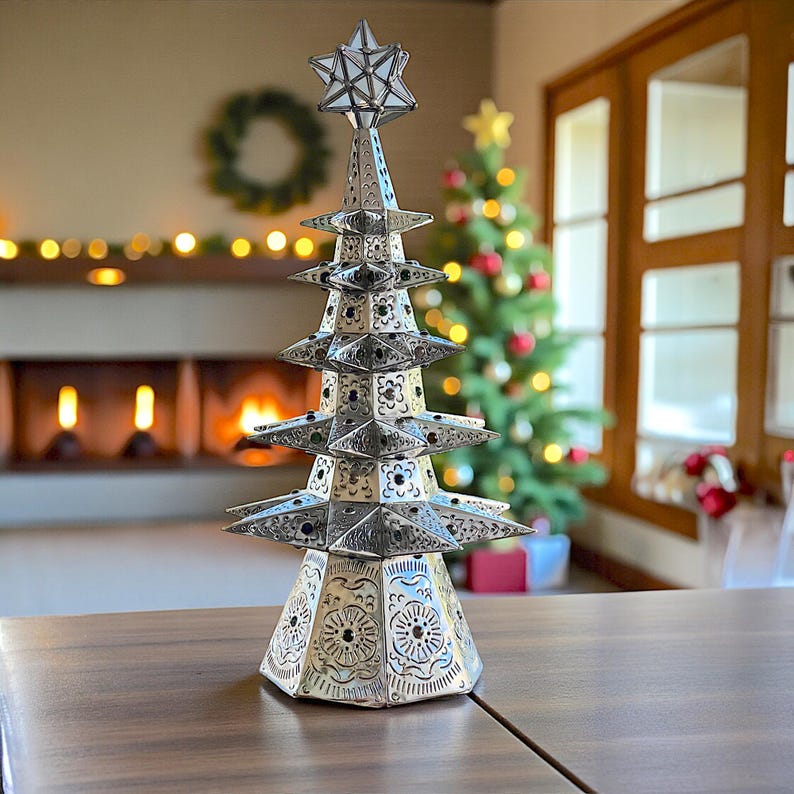 Lighted 34" Handmade Punched Tin Tree Hacienda Home Decoration ...