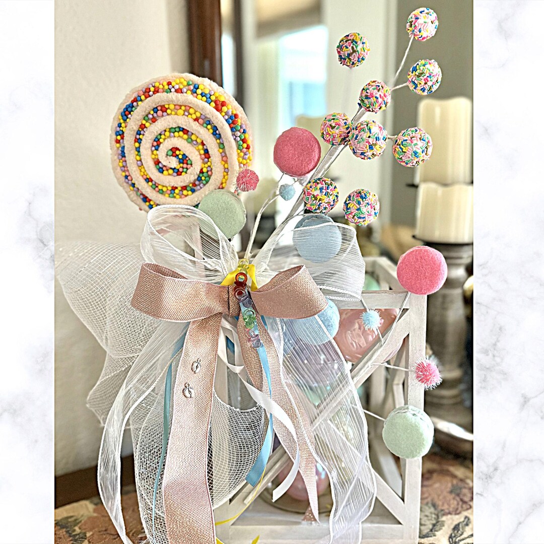 Whimsical Candy Land Centerpiece Pastel Faux Sweets Lollipop Decor ...