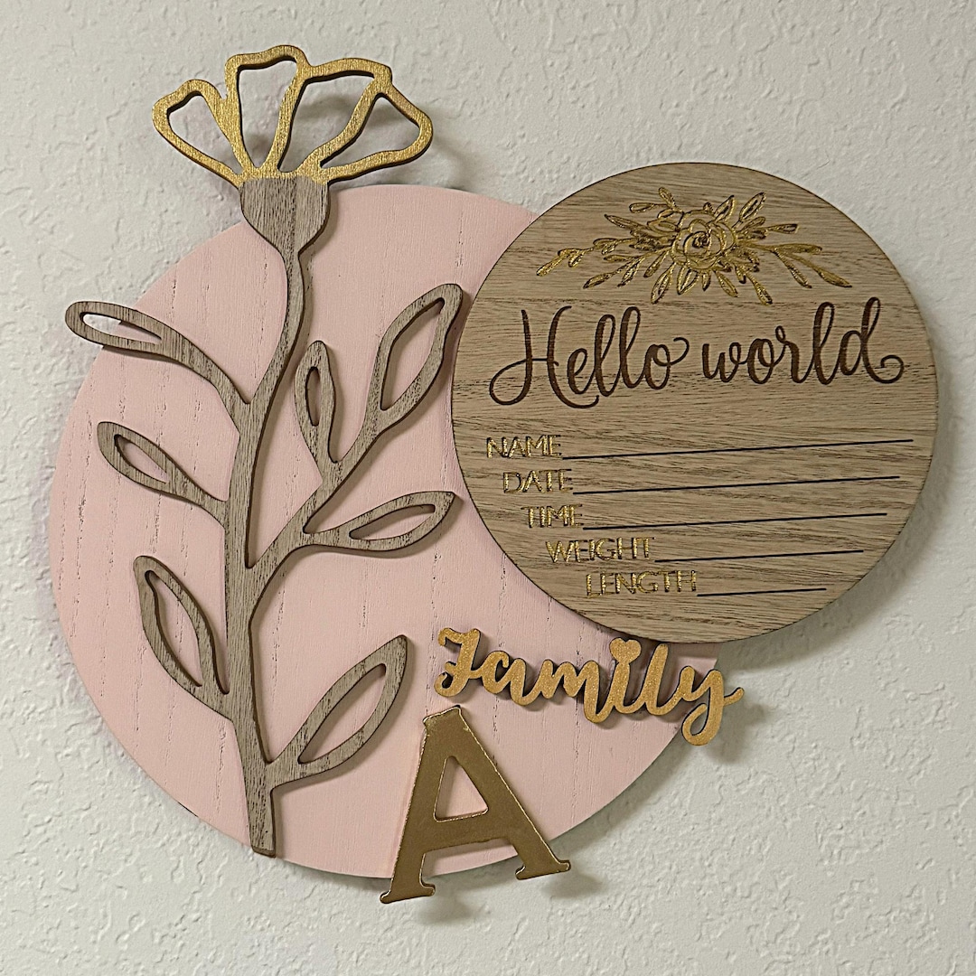 Wooden Baby Name Sign Birth Announcement Plaque Floral Wall Decor ...