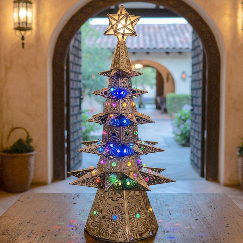 Lighted 34" Handmade Punched Tin Tree Hacienda Home Decoration ...