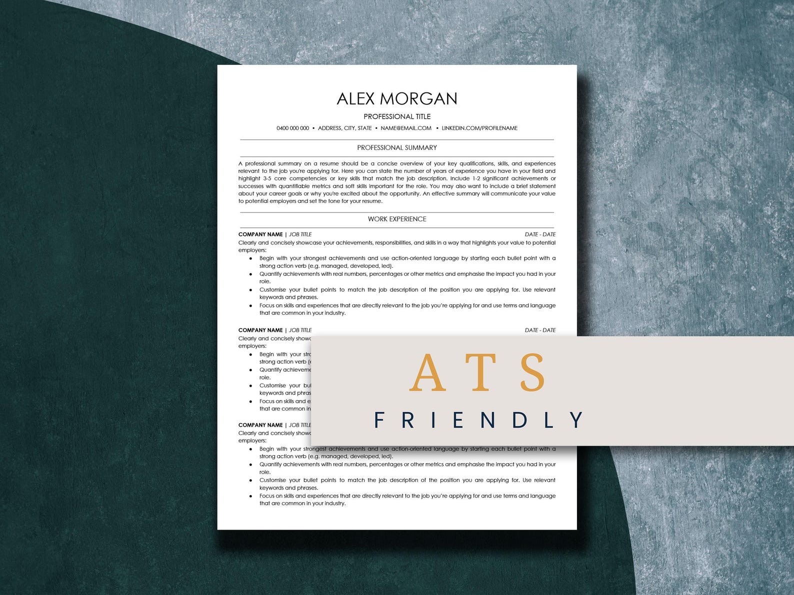 ATS Resume Template, Executive Resume Template Word & Google Docs ...