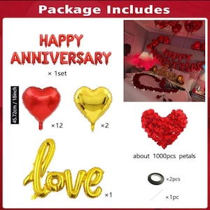 Happy Anniversary Party Decoration Balloons Set: Red Letters, Golden ...