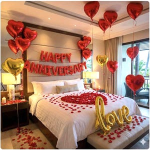 Happy Anniversary Party Decoration Balloons Set: Red Letters, Golden ...