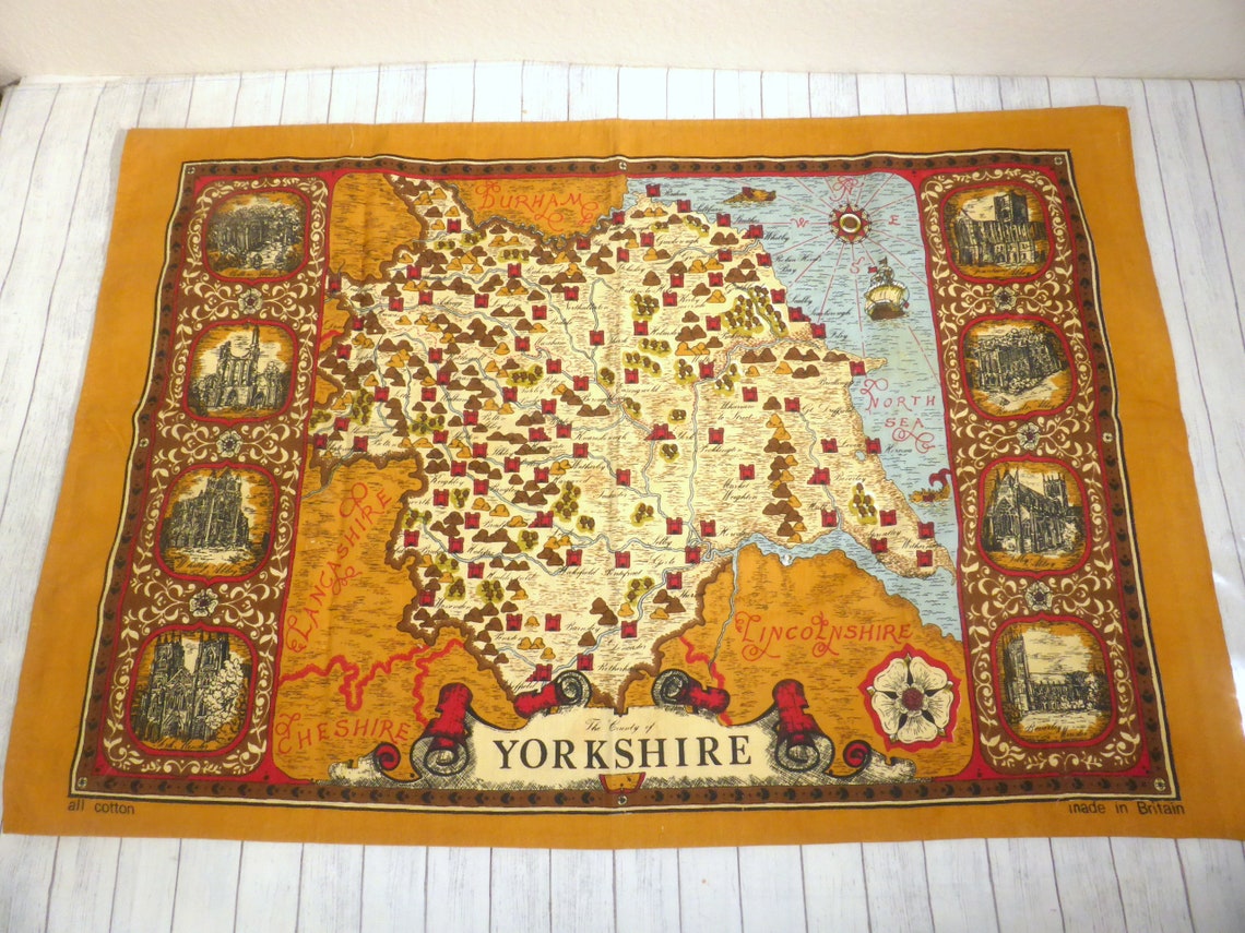 Vintage Yorkshire England Souvenir Cotton Dish Towel Made in - Etsy
