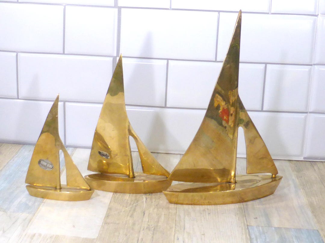 Vintage Brass Sailboats Set of 3 Home Decor Nautical Beach Harbor Lake ...