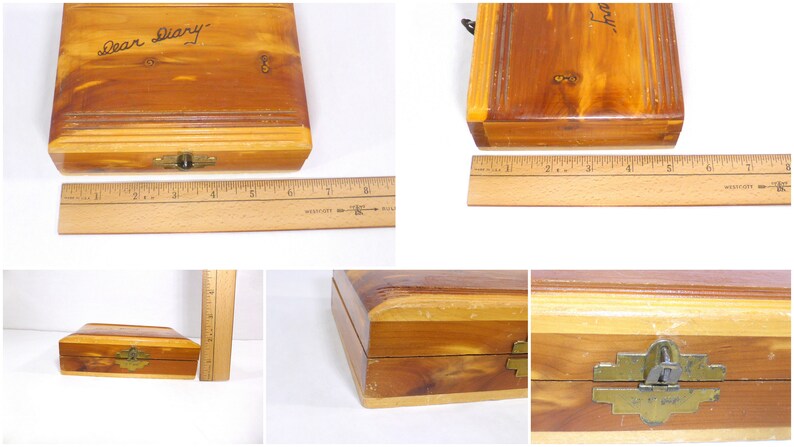 Vintage Dear Diary Wood Cedar Box Secrets Trinkets Journal Storage ...