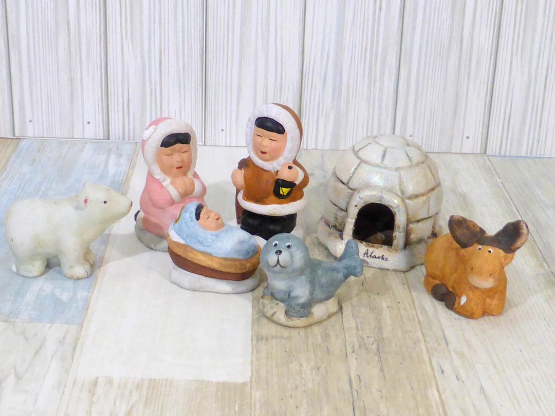 Vintage Sweet Eskimo Terracotta Ceramic Nativity Scene Holiday ...
