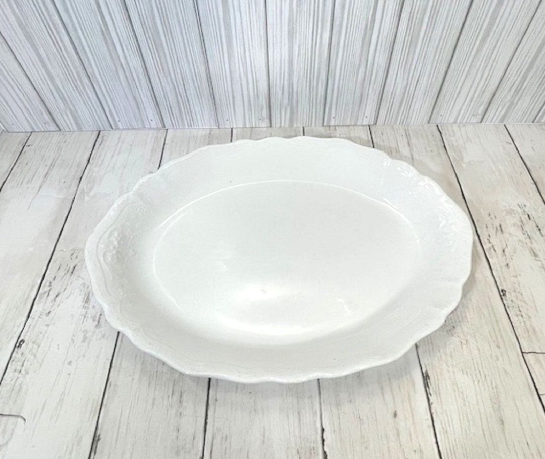 Vintage Johnson Brothers England White Oval Ceramic Platter Distressed ...