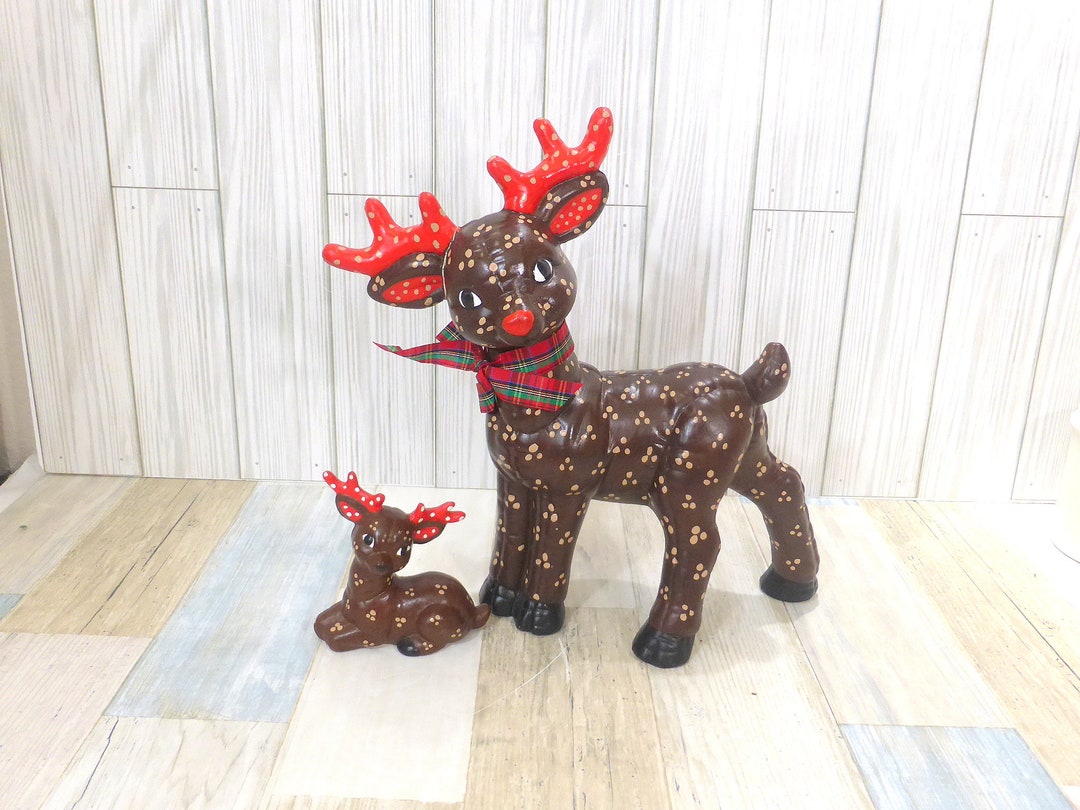 Vintage Sweet Hand Painted Ceramic Reindeer Set of 2 Retro Kitschy ...