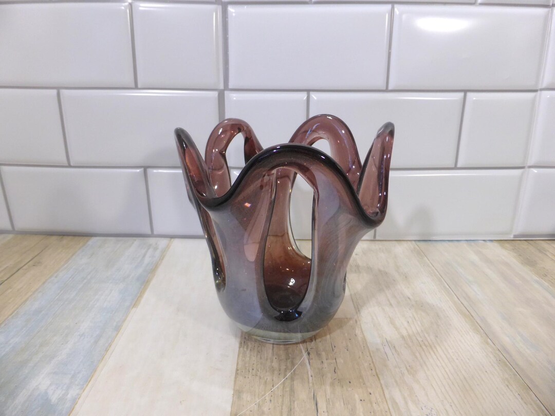 Krosno Makora Streched Glass Art Vase Amethyst With Gold Glitter Modern ...