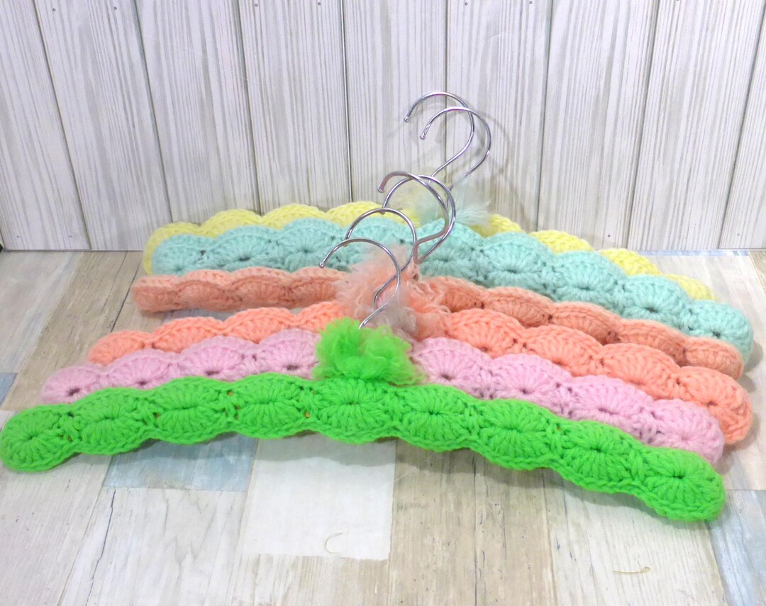Crochet Yarn Covered Hangers Pastel Colors Set of 6 Peach Pink Yellow ...