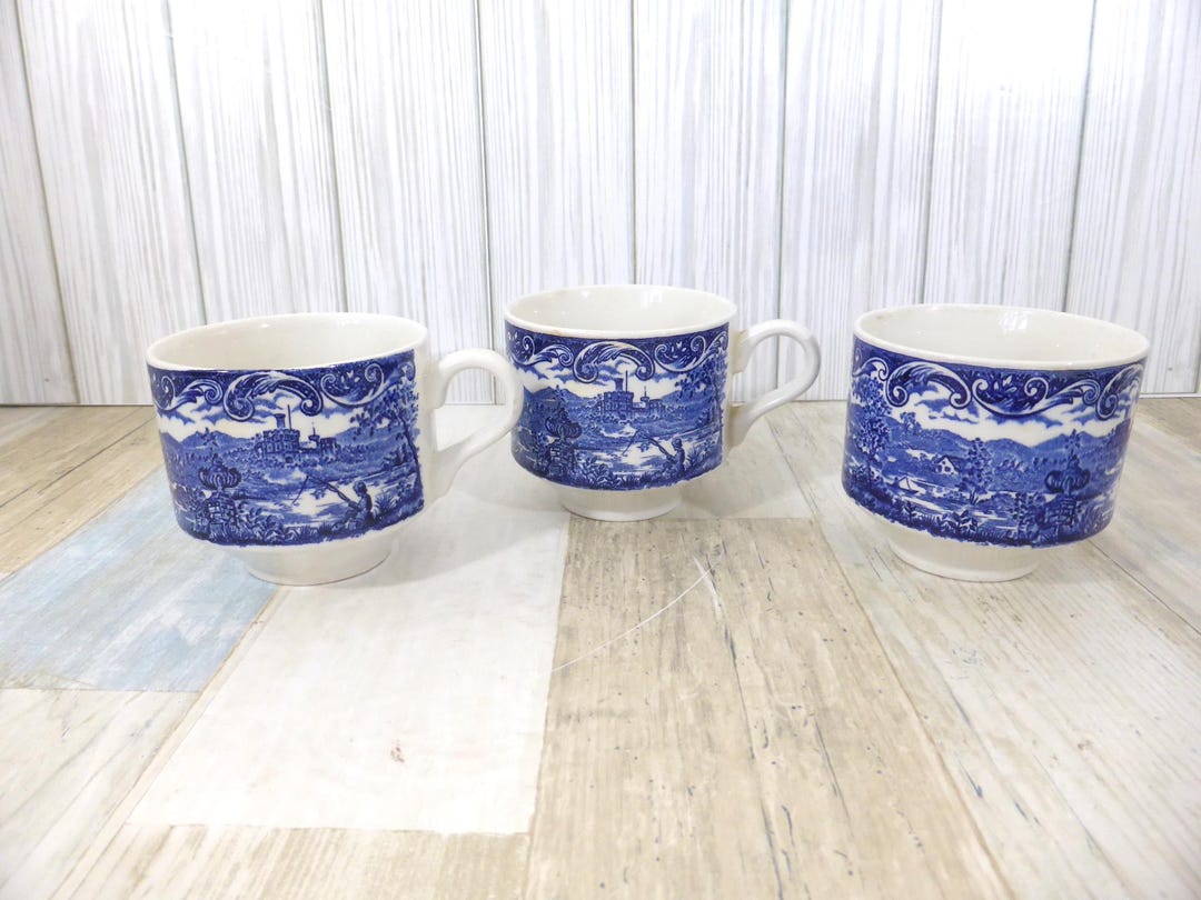 Vintage Broadhurst England Blue and White Coffee Tea Cups Set of 3 ...