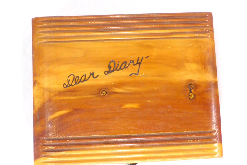 Vintage Dear Diary Wood Cedar Box Secrets Trinkets Journal Storage ...