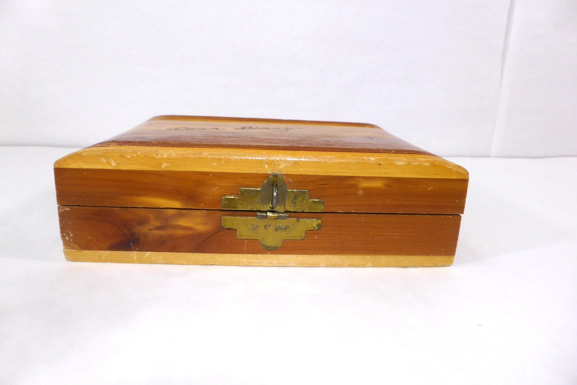Vintage Dear Diary Wood Cedar Box Secrets Trinkets Journal Storage ...