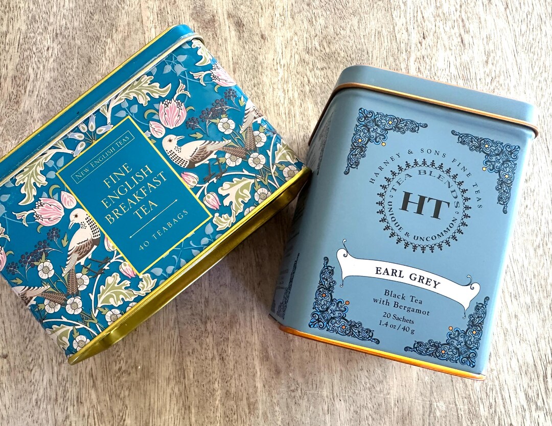 Tea Tins for Reuse and Upcycling Bliss Turquoise Teal Birds Blue Earl ...