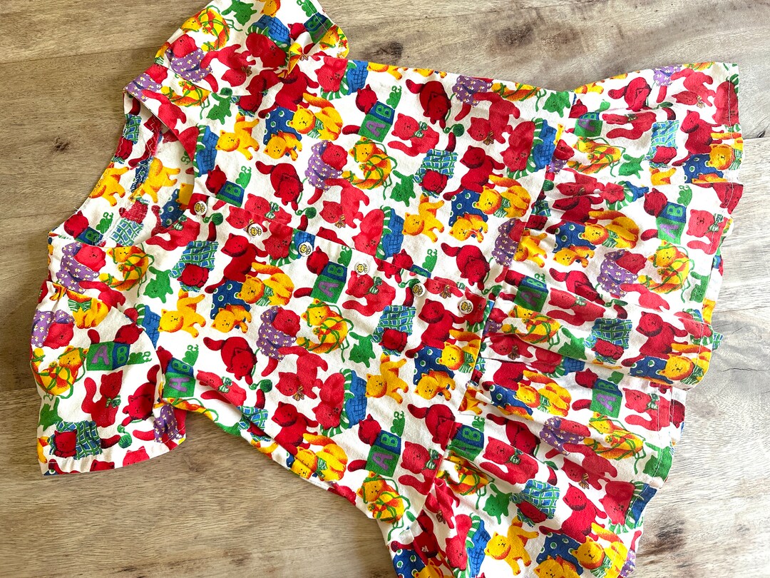 Vintage Girl's Dress Handmade 90s Kitty Cats Soft Cotton Size 4-6 ...