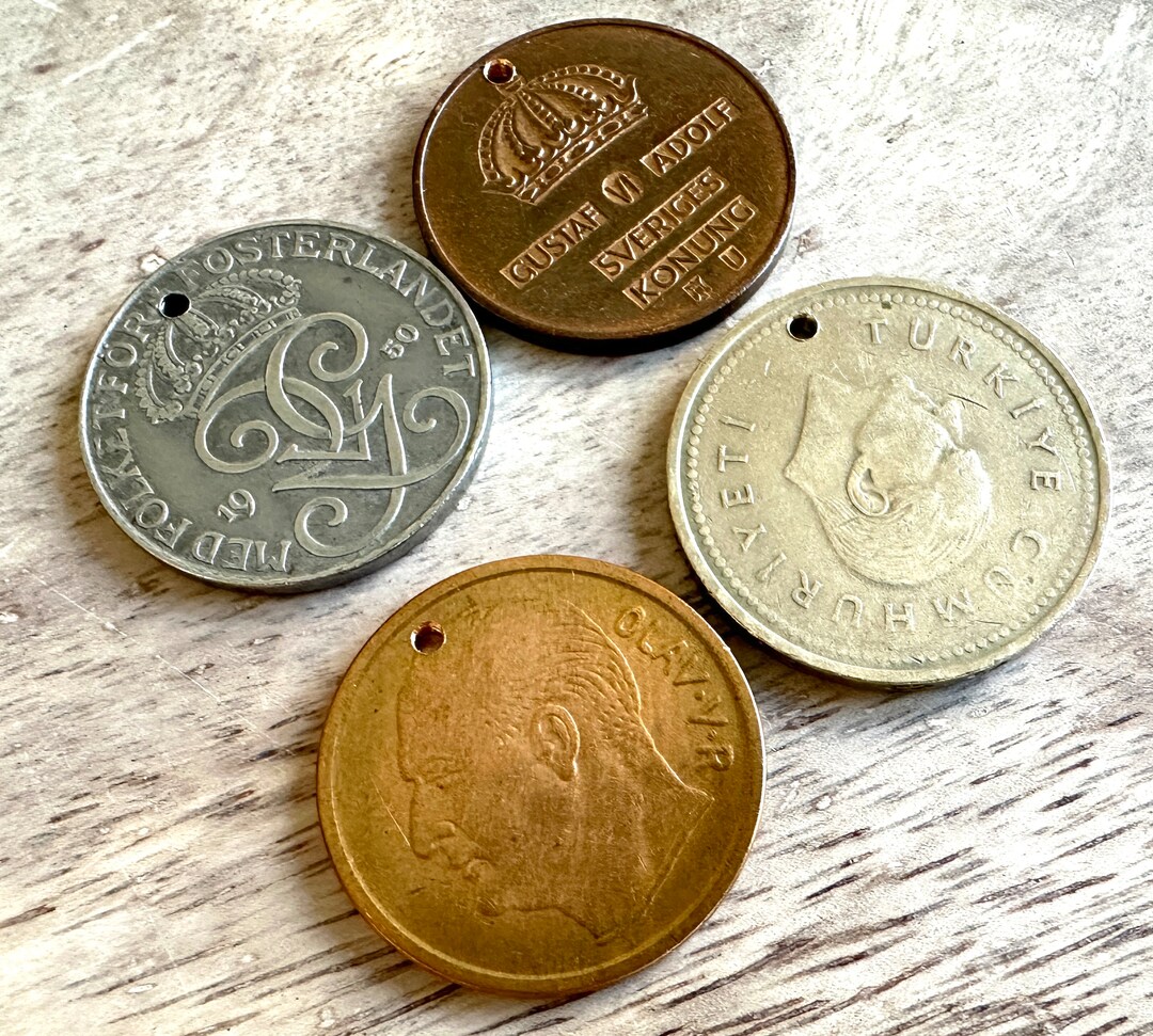 Four Vintage Foreign Coins for Charms and Pendants Drilled - Etsy