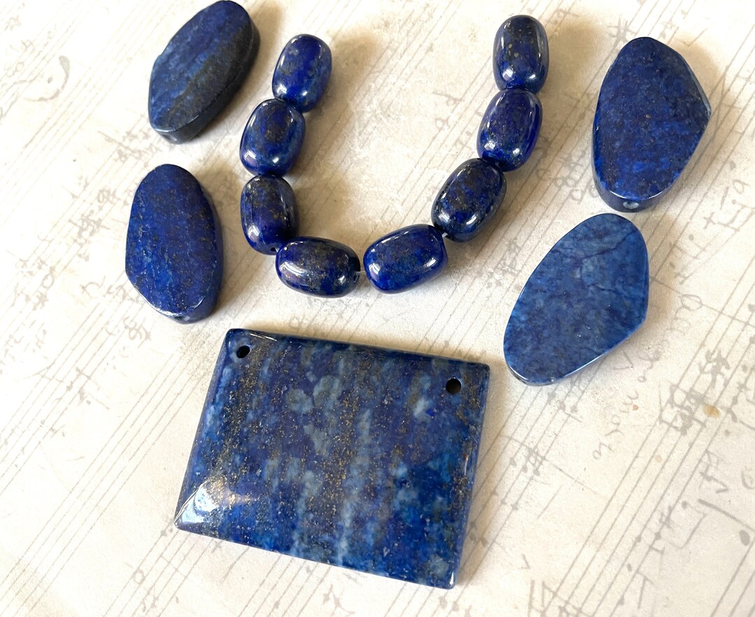 Lapis Big Lot Super Chunky Indigo Blue Pendant and Beads Blue Jean Baby ...