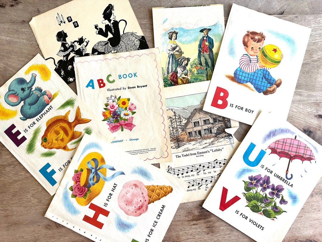 Vintage Collage Materials Alphabet Book Illustrations Silhouettes Sheet ...
