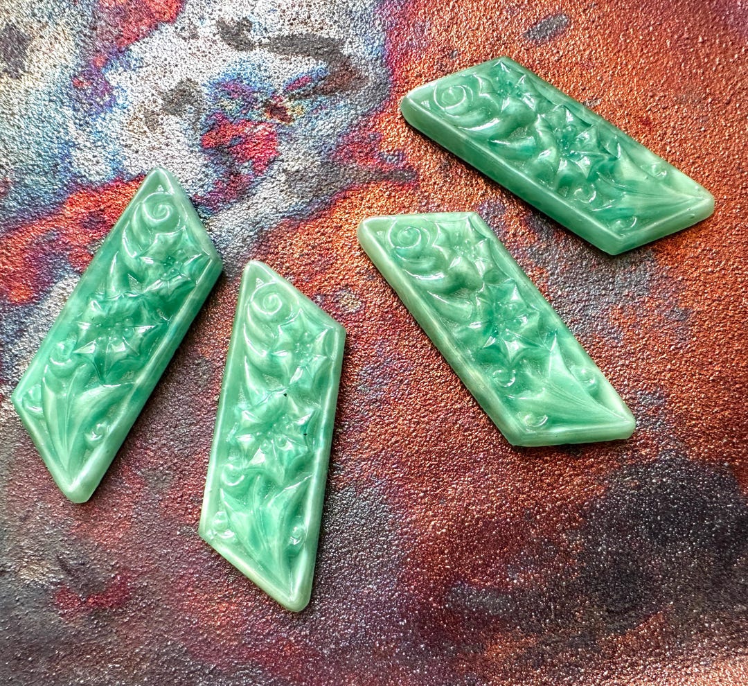 TWO Vintage Glass Jade Green Art Deco Cabs Morning Glory Mood - Etsy