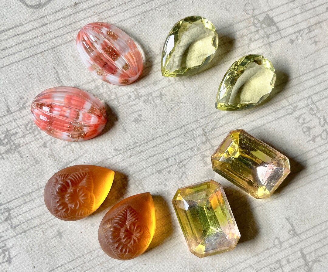 FOUR Pairs Vintage Glass 18x13mm Gems Jewels Cabs for Earrings Late ...