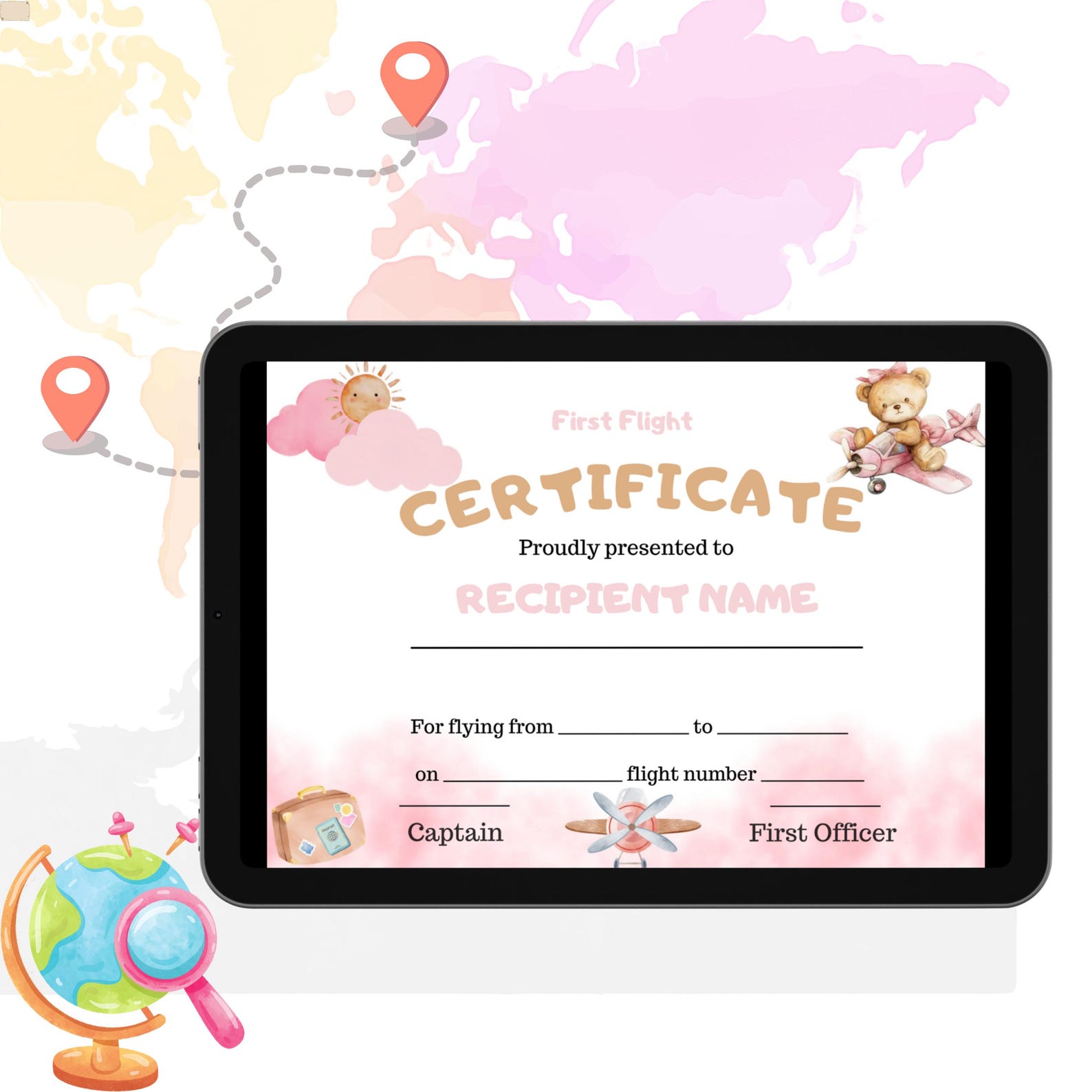 First Flight Certificate for Kids,editable Travel Keepsake,toddler ...