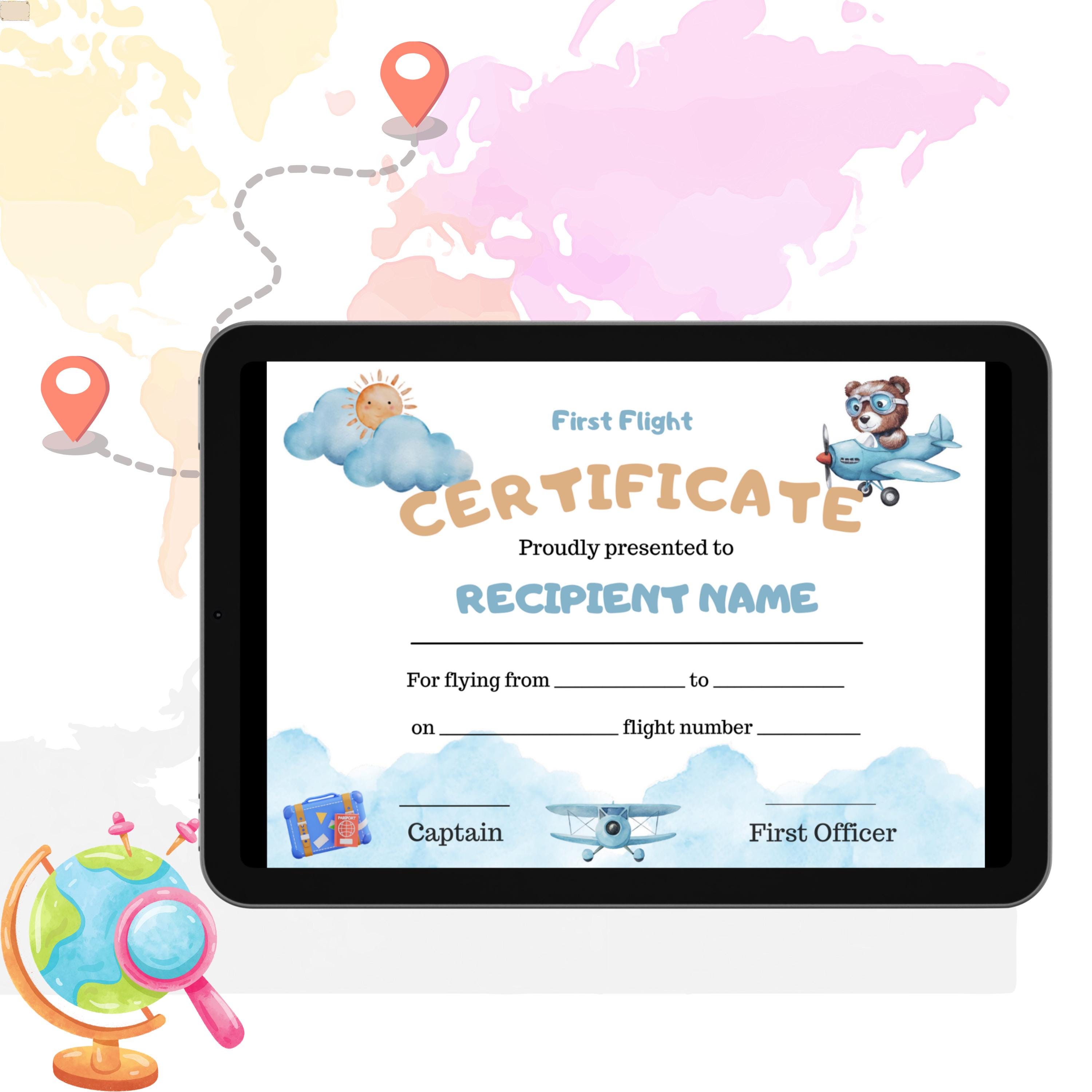 My First Flight Certificate for Kids,editable Travel Keepsake,toddler ...