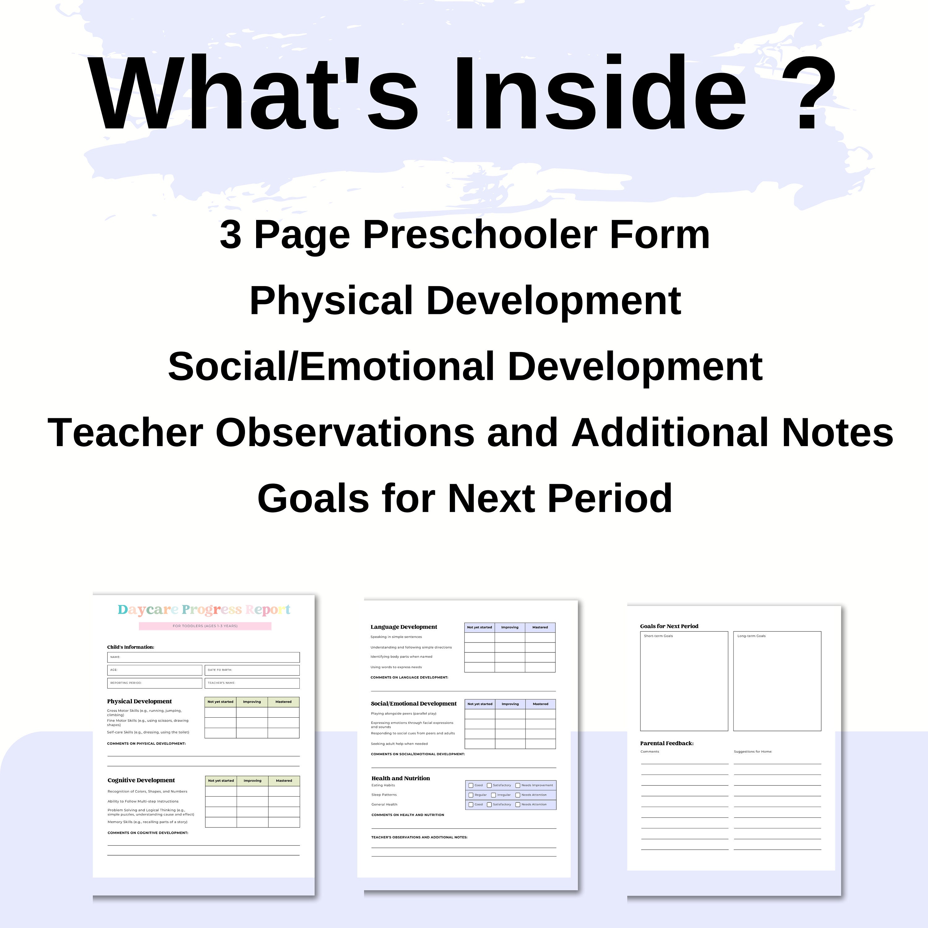 Daycare Progess Report, Report for Parents, Parent Teacher Conference ...