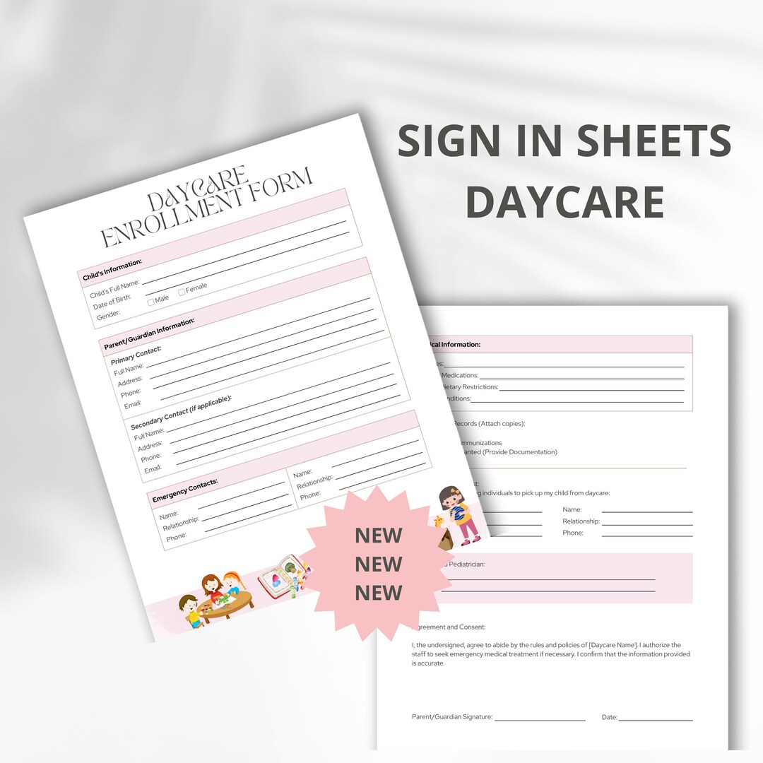 Attendance Sheet,sign in Sheets Daycare, in Home Daycare, Daycare ...