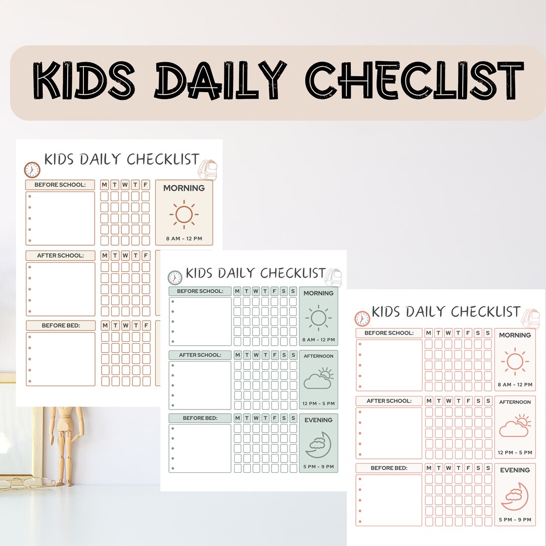 Kids Daily School Checklist,editable Chore Chart,reward Chart,editable ...