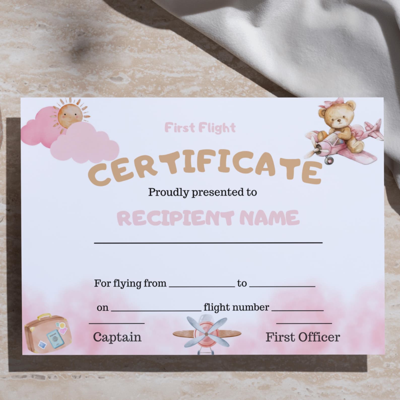 First Flight Certificate for Kids,editable Travel Keepsake,toddler ...