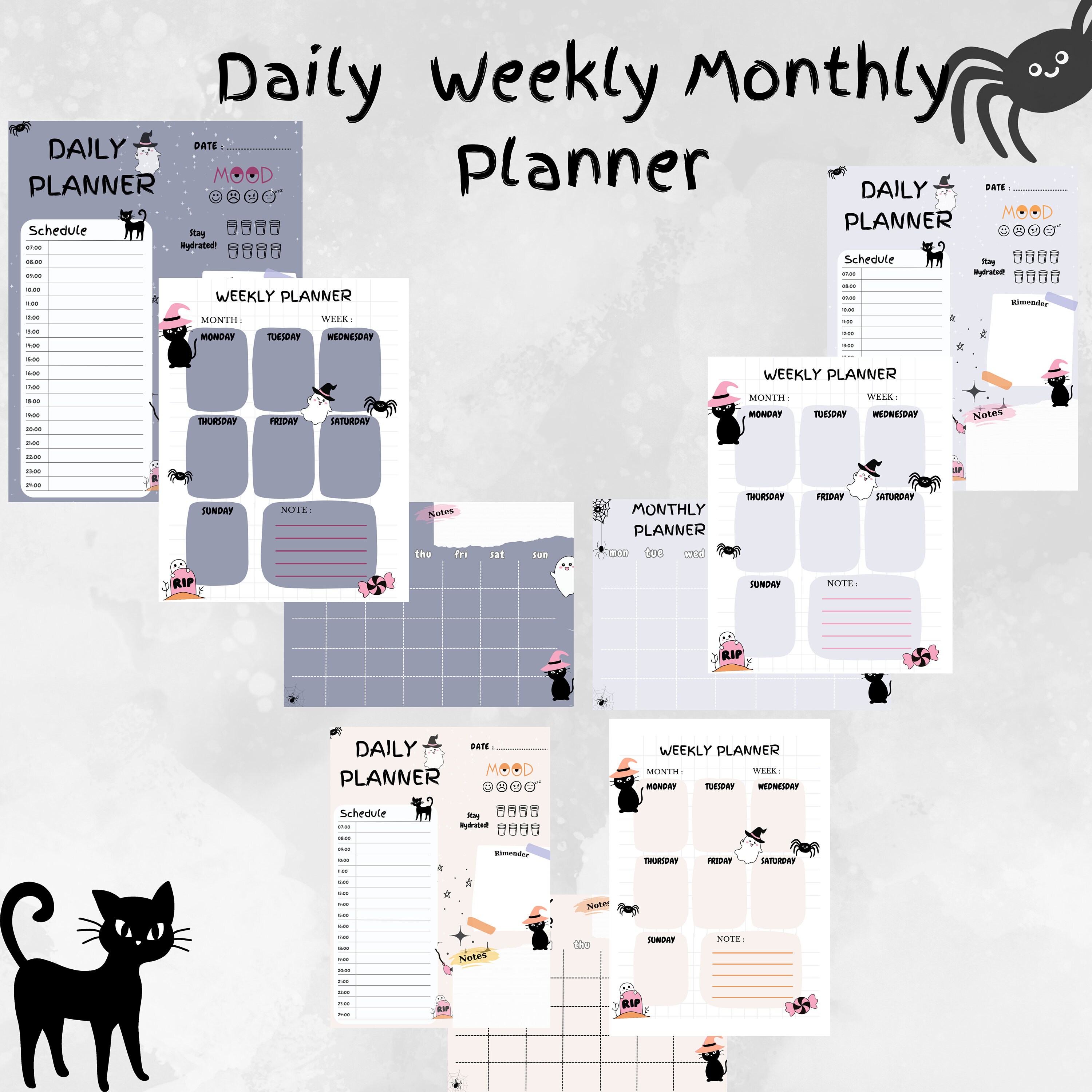 Spooky Daily Planner,crafty Mandy,daily Schedule,witchy Planner,gothic ...