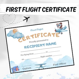 My First Flight Certificate for Kids,editable Travel Keepsake,toddler ...