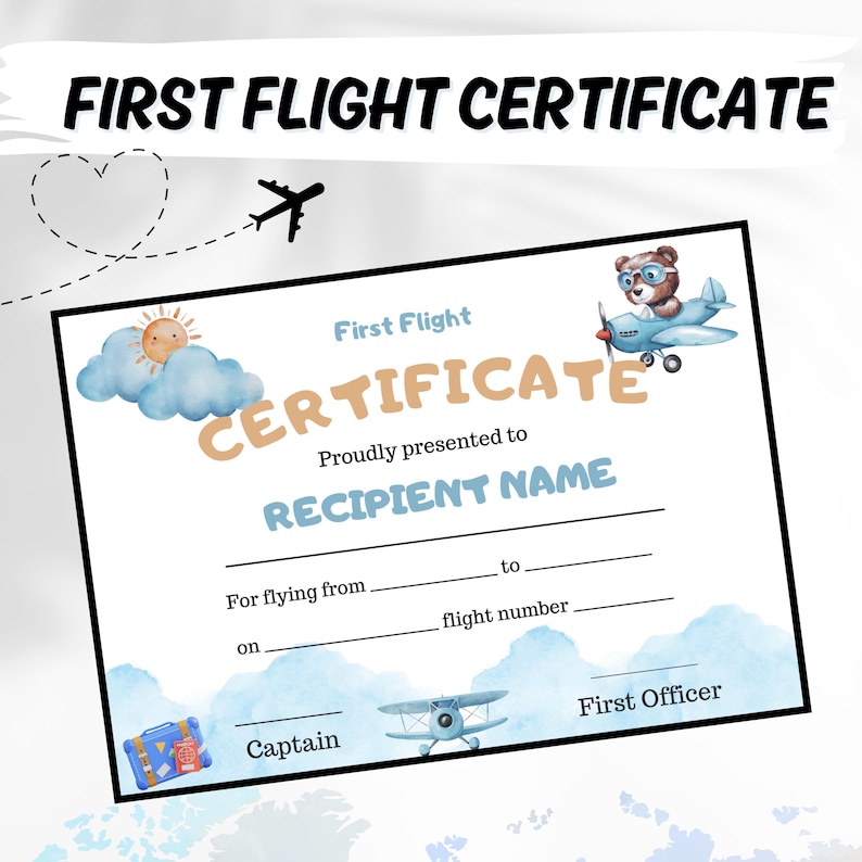 My First Flight Certificate for Kids,editable Travel Keepsake,toddler ...
