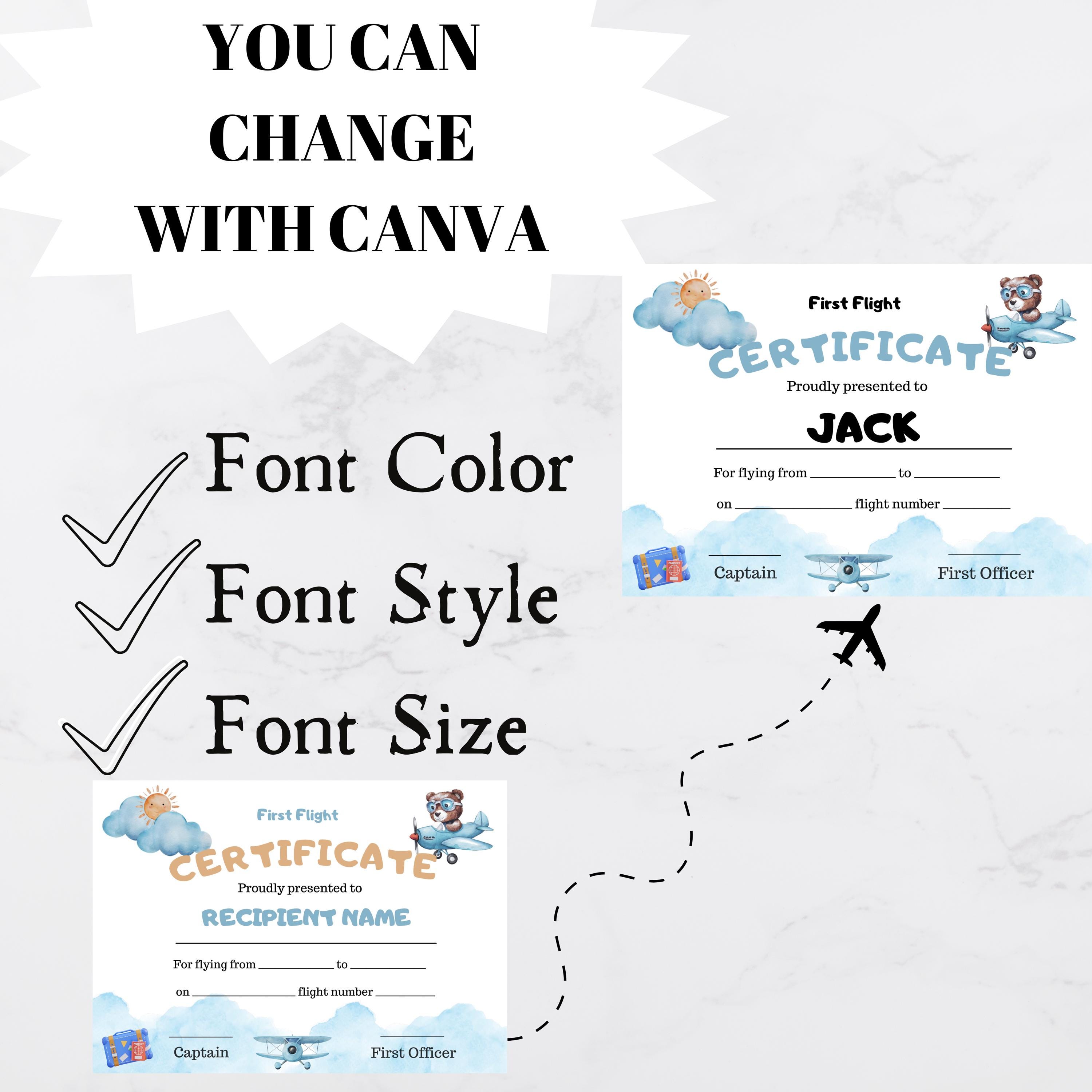 My First Flight Certificate for Kids,editable Travel Keepsake,toddler ...