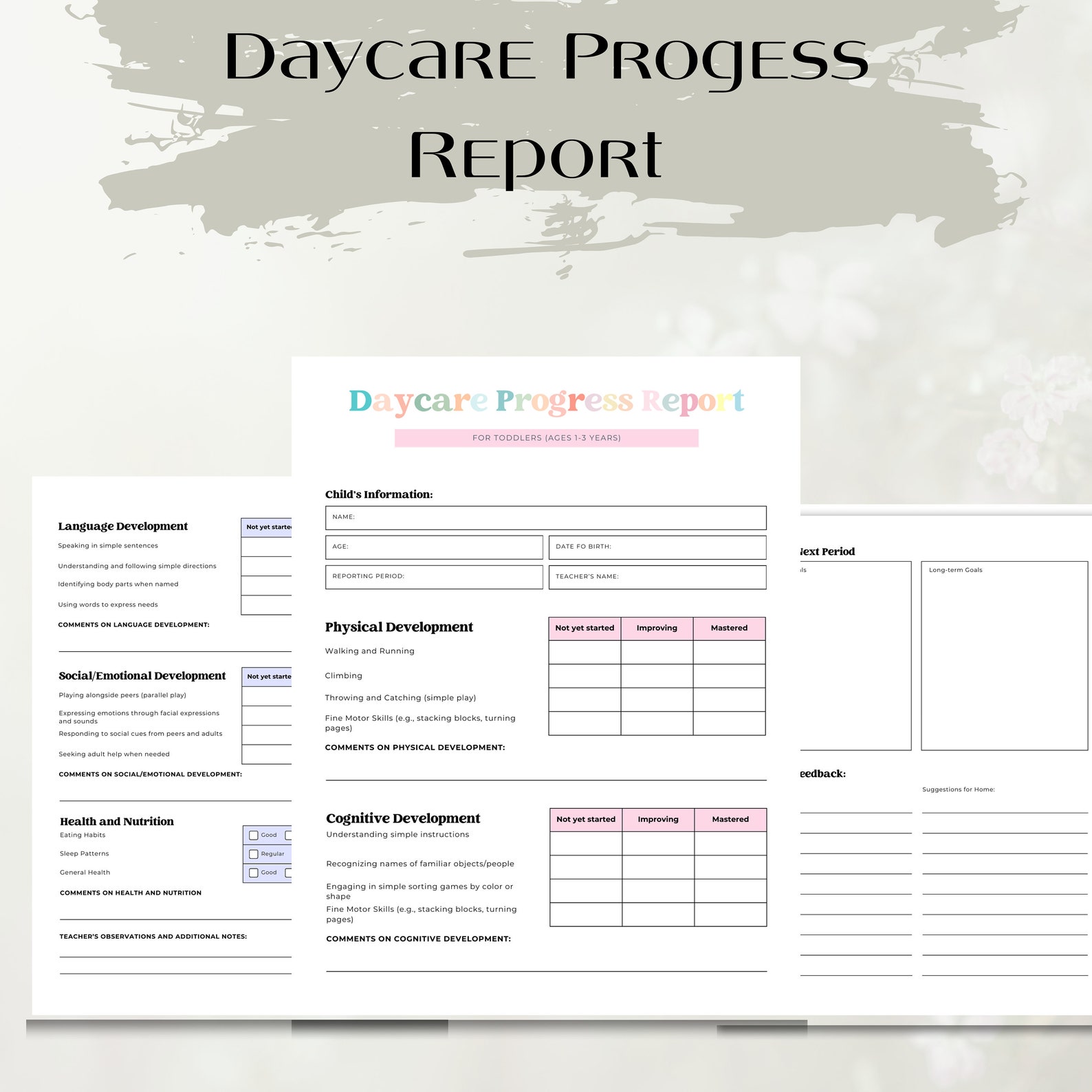 Daycare Progess Report, Report for Parents, Parent Teacher Conference ...