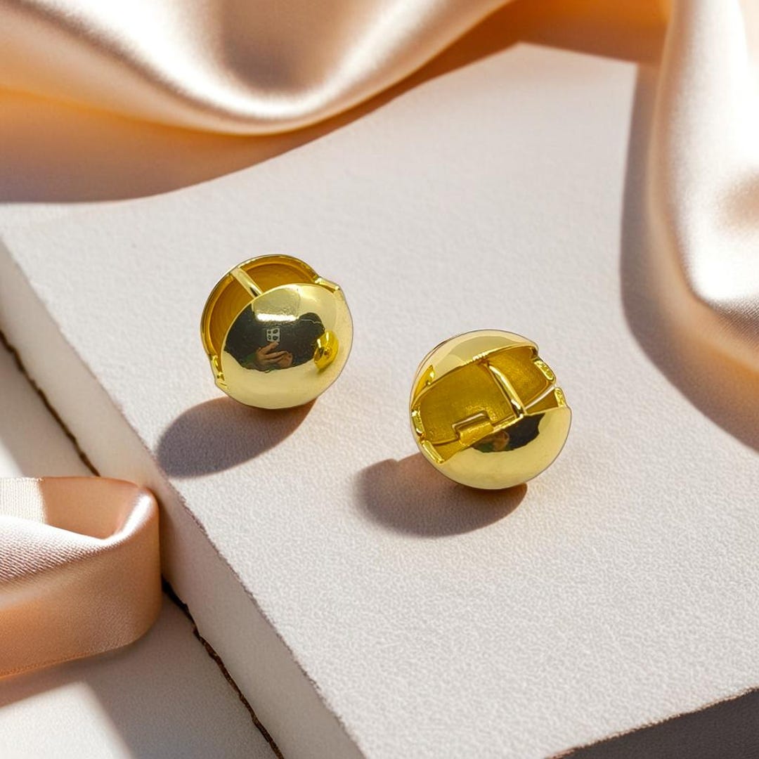 Chunky Sphere Hoop Earrings, Stylish Gold Ball Hoops, Minimalist Design ...