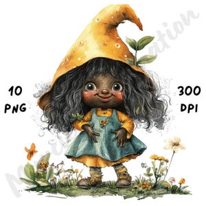 10 PNG Quirky Garden Gnome Black Girl Clip Art, Watercolor Cartoon ...