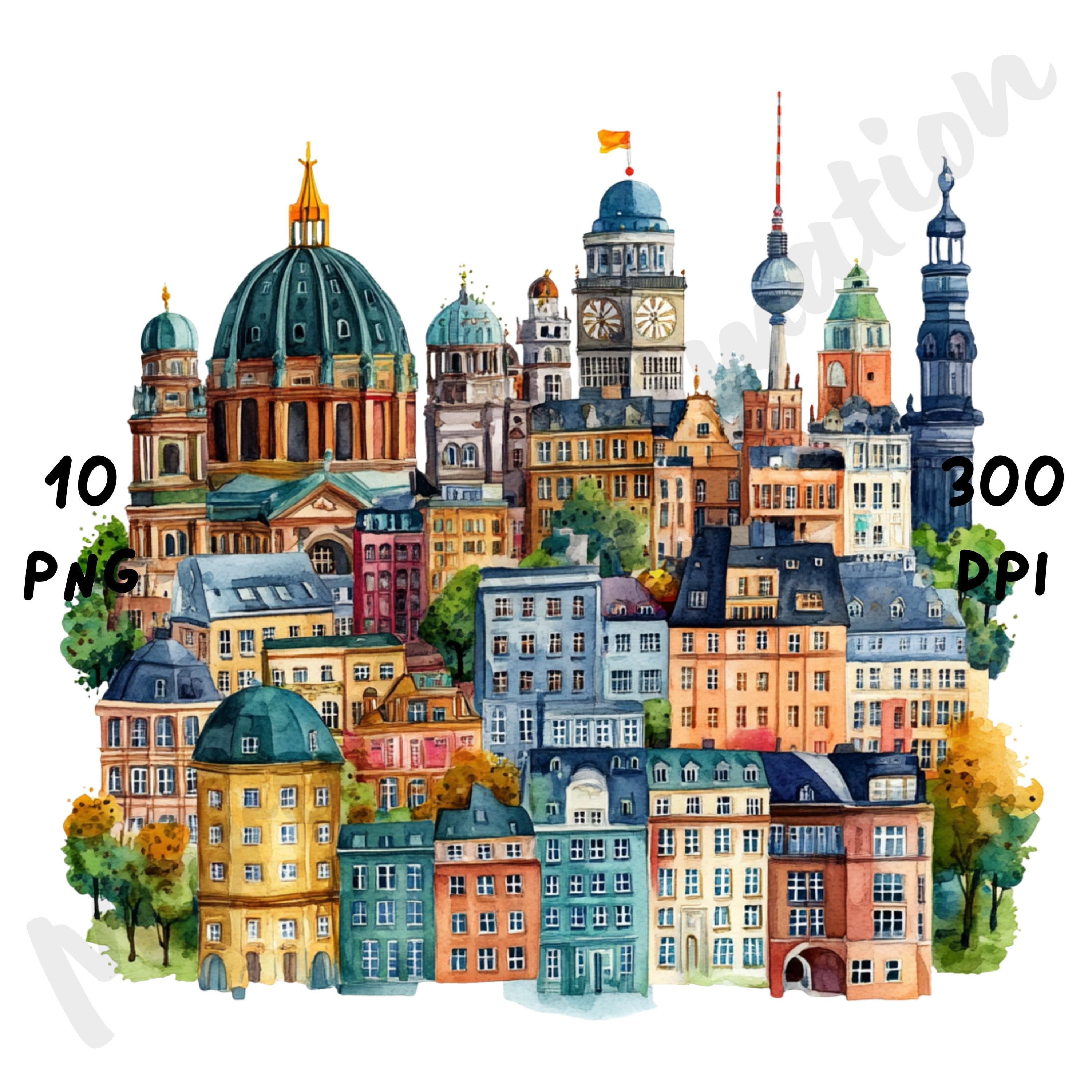 10 PNG Quirky Berlin Scene Clipart, Watercolor City of Berlin View ...