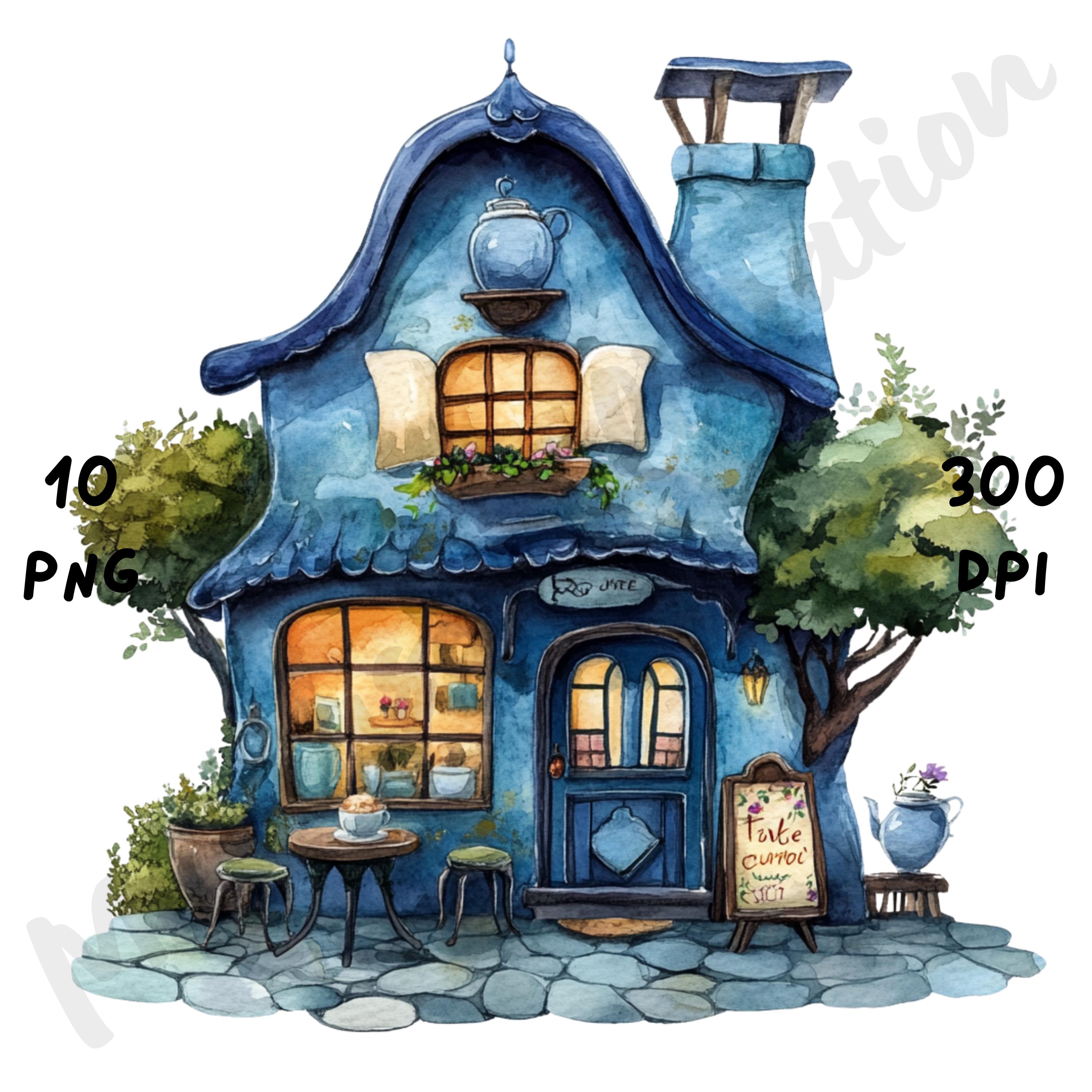 10 PNG Quirky Tea Shop Clipart – Funny Whimsical Cartoon Tea Time Scene ...