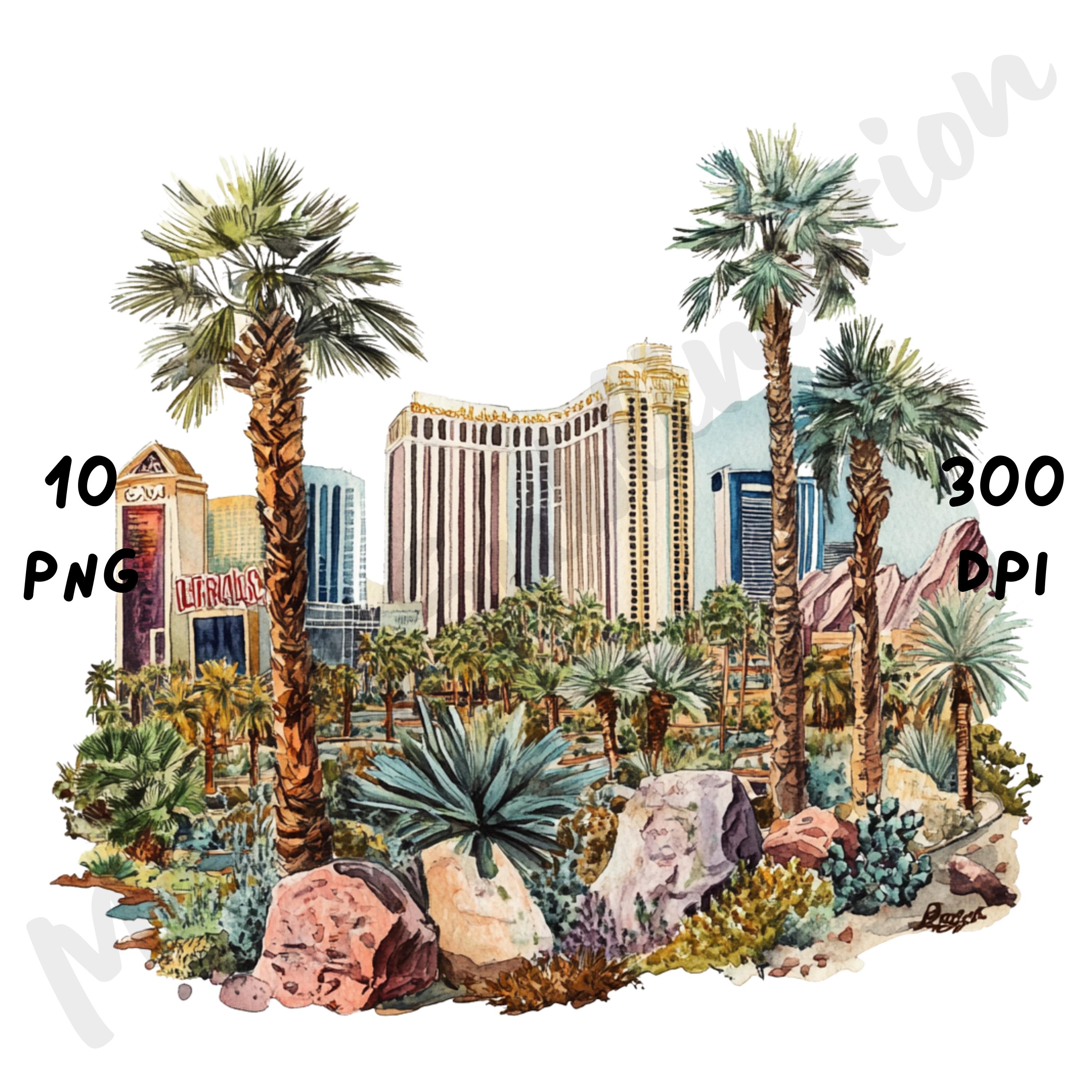 10 PNG Quirky Las Vegas Scene Clipart, Watercolor Las Vegas Cityscape ...