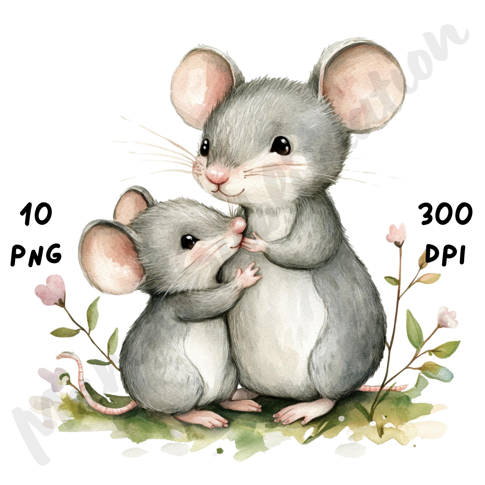 10 PNG Cute Whimsical Mouse Mother Clipart, Watercolor Mom Mouse and ...