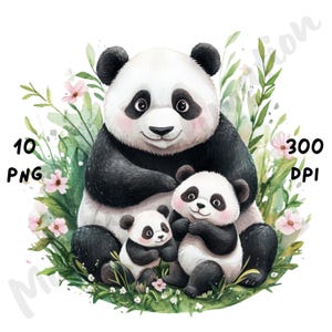 10 PNG Cute Panda Mother Clipart, Watercolor Mom Panda and Her Cubs ...