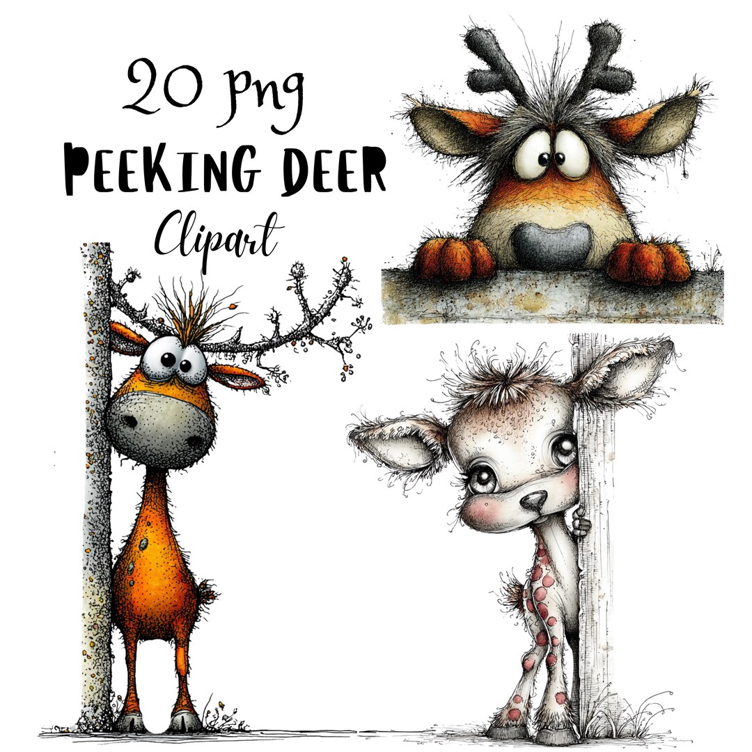 Peeking Deer Clipart, Quirky Peeker Woodland Animal PNG Set, Whimsical ...