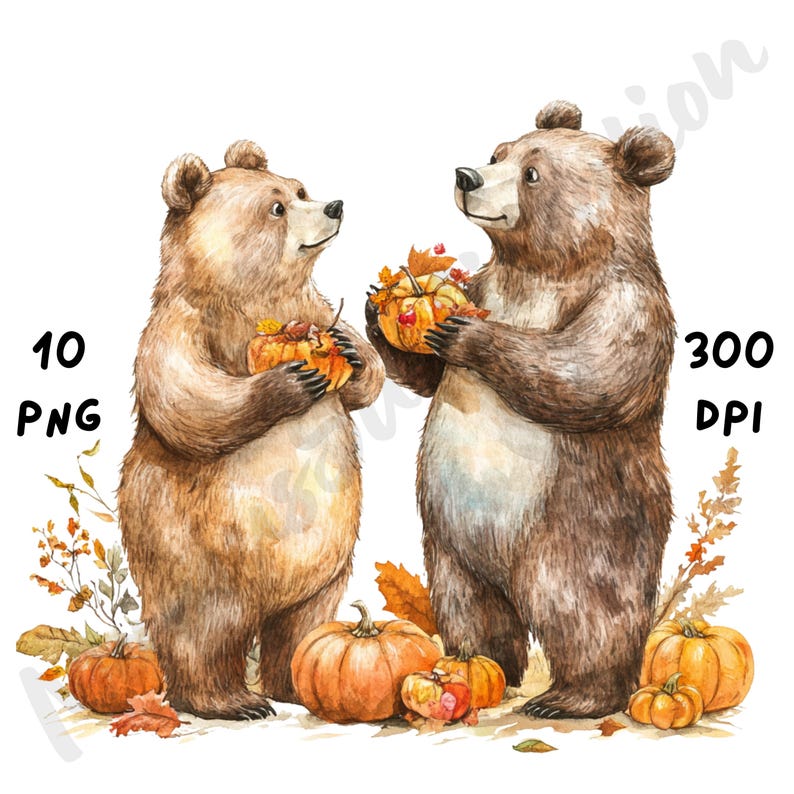 10 PNG Quirky Fall Bears Clipart, Whimsical Funny Autumn Woodland ...