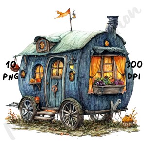 10 PNG Quirky Witch Caravan Clipart, Whimsical Cartoon Camper ...