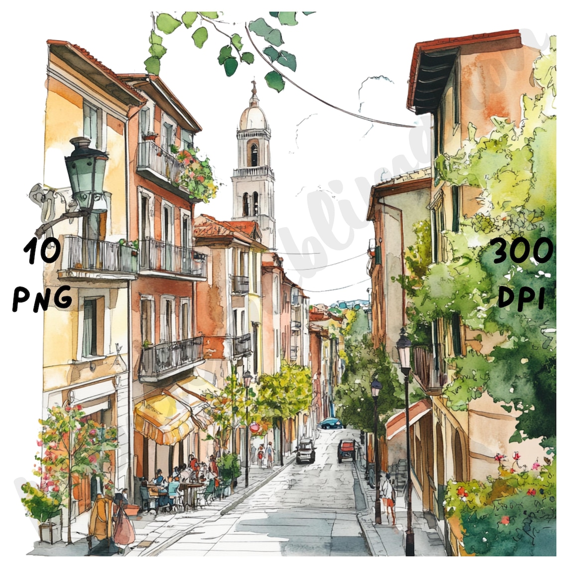 10 PNG Quirky Milan Scene Clipart, Watercolor City of Milano View ...